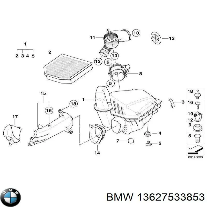 13627533853 BMW Датчик потока (расхода) воздуха, расходомер M.A.F ...