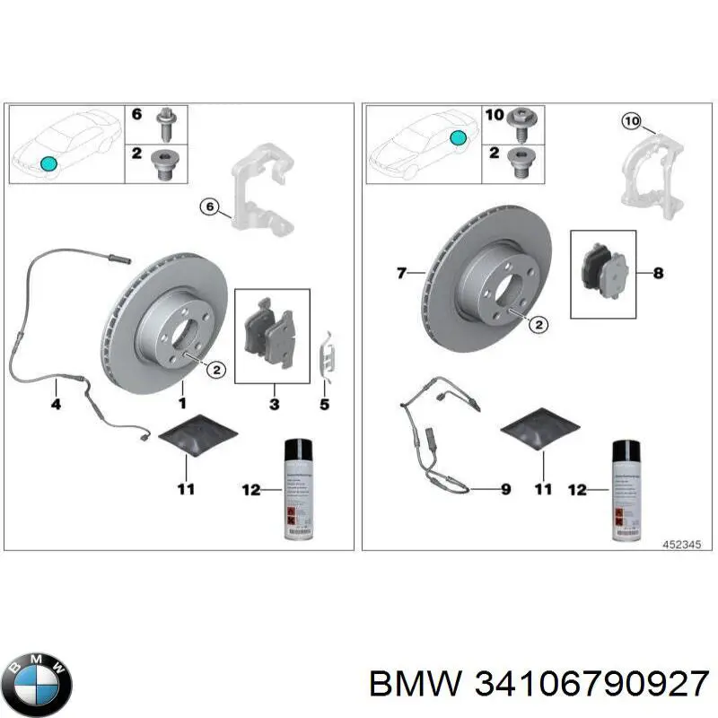 34106790927 BMW комплект пружинок крепления дисковых колодок передних