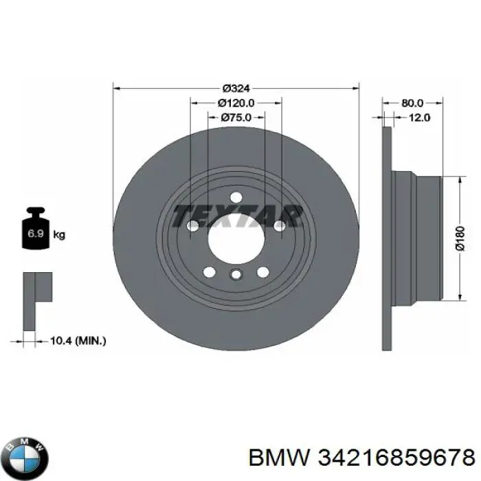 34216859678 BMW диск тормозной задний