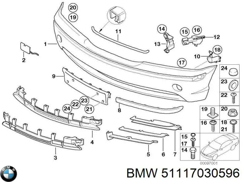 51117030596 BMW решетка бампера переднего центральная