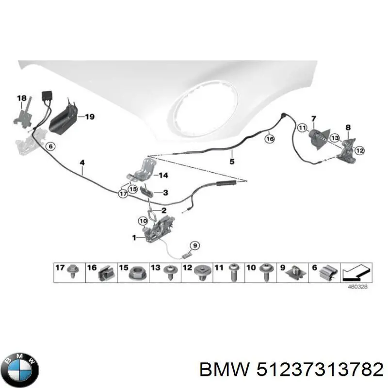 51237313782 BMW трос открывания капота задний