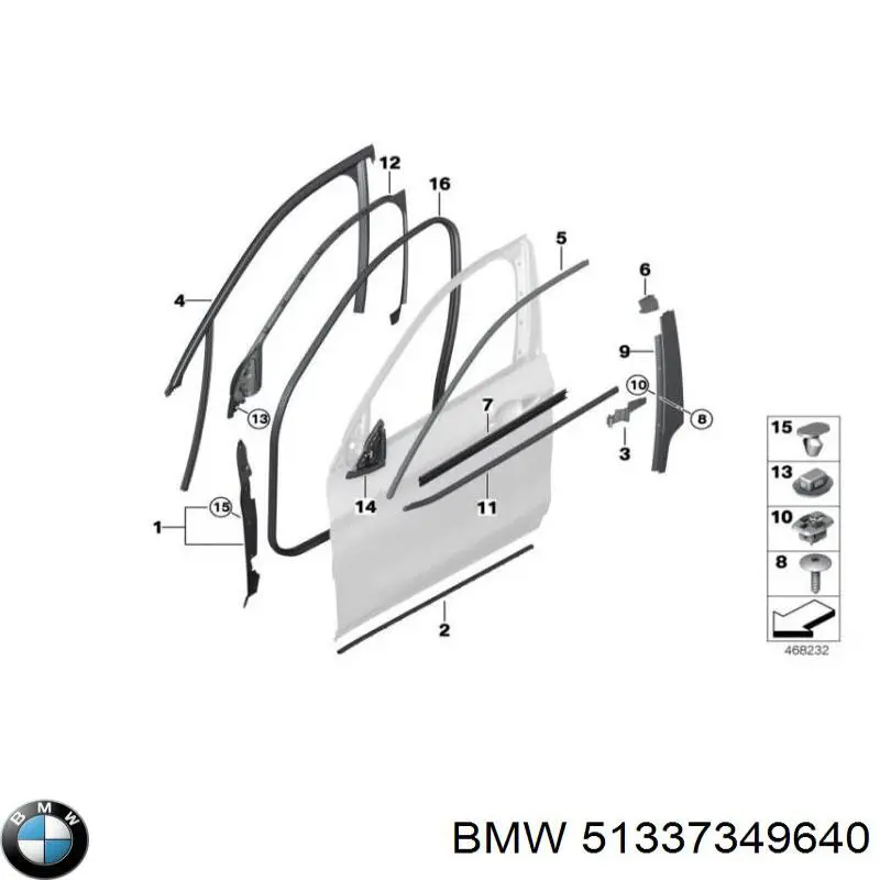 51337349640 BMW 5133 7349640 уплотнитель шахты стекла r перед f48