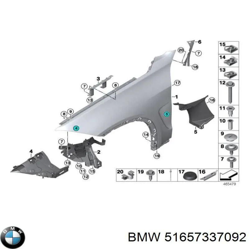51657337092 BMW Кронштейн крепления крыла переднего правого передний