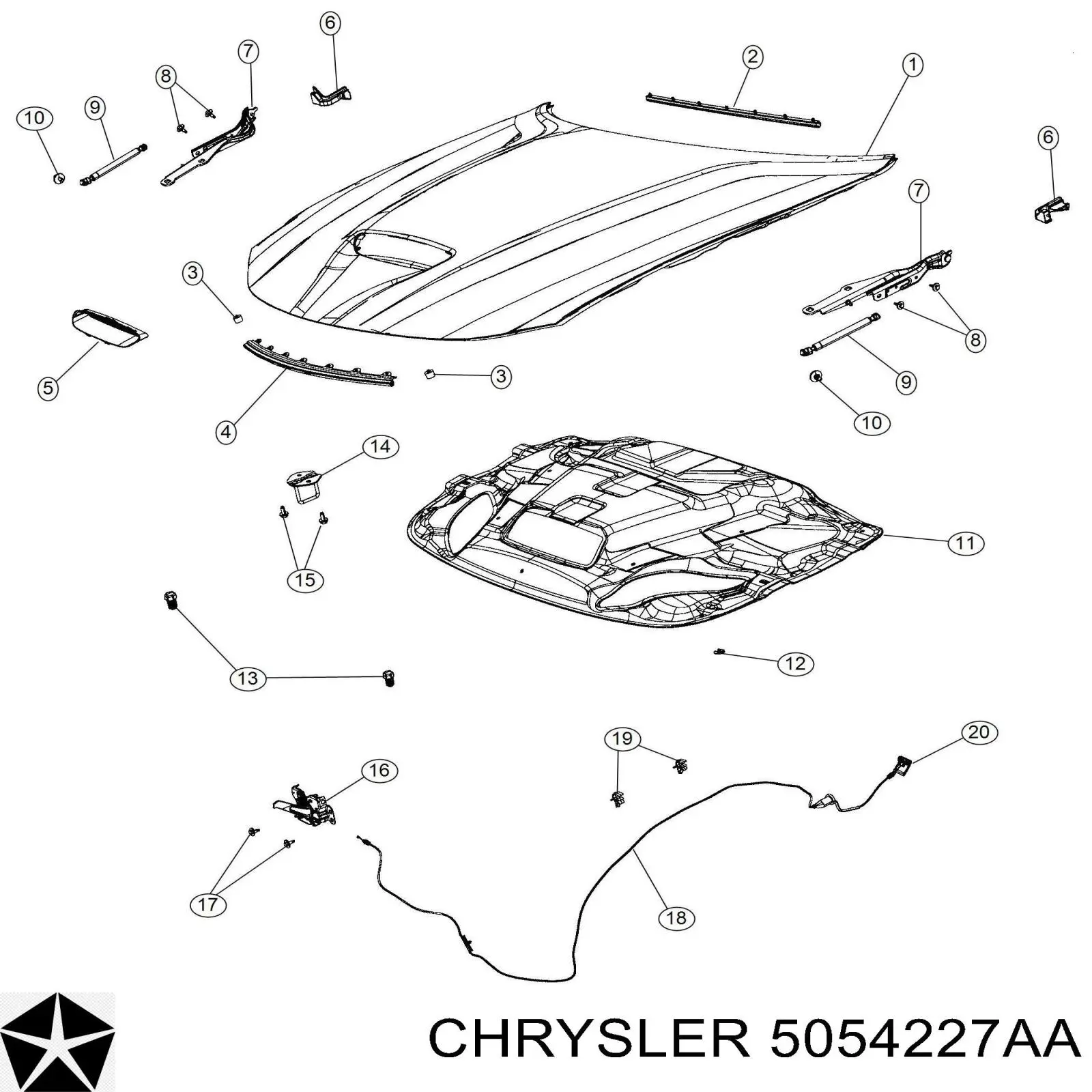 5054227AA Chrysler Буфер (отбойник) капота