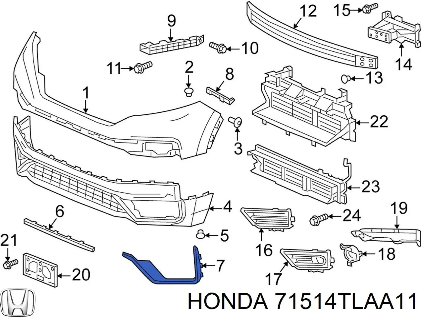 71514TLAA11 Honda молдинг бампера переднего