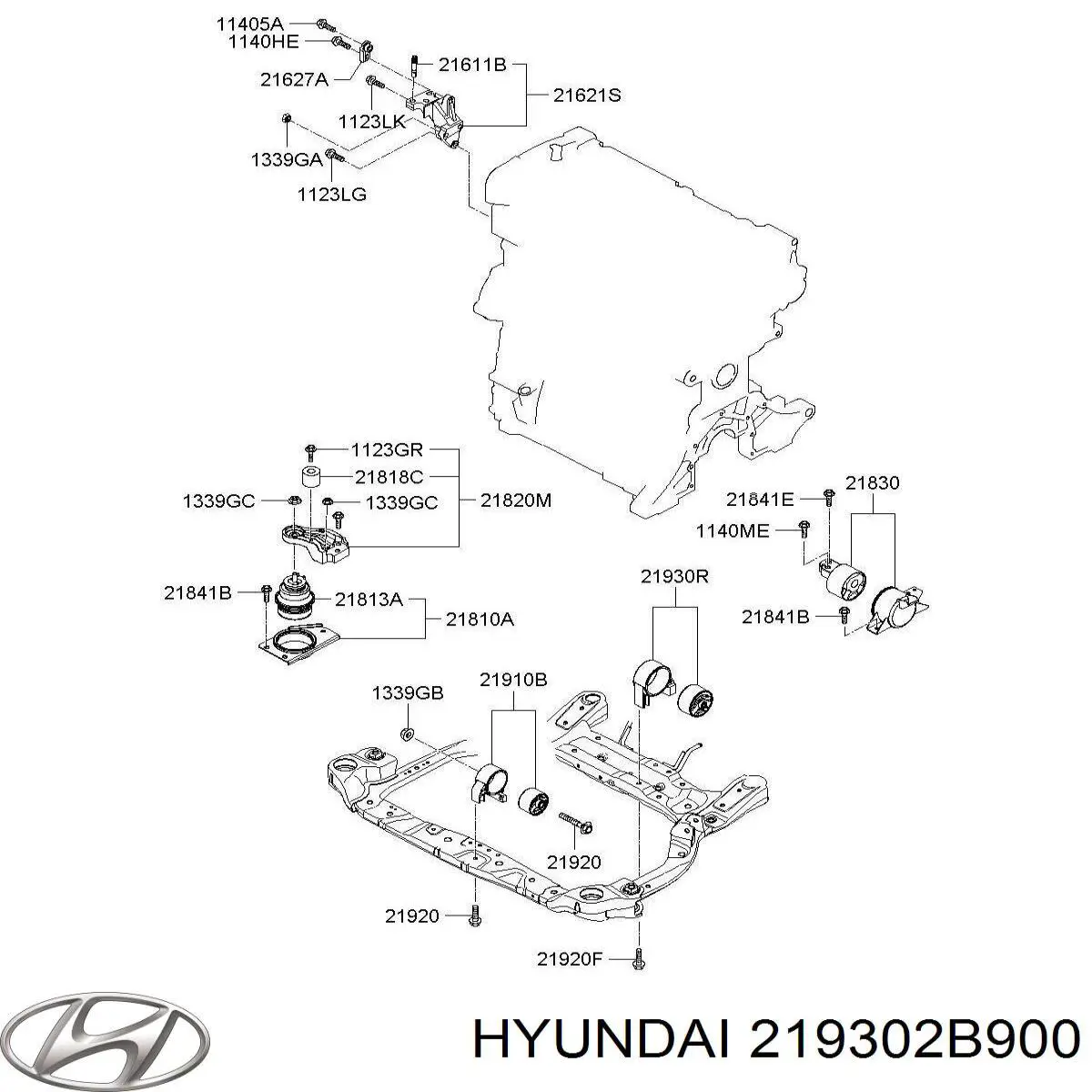219302B900 Hyundai/Kia Подушка (опора) двигателя задняя