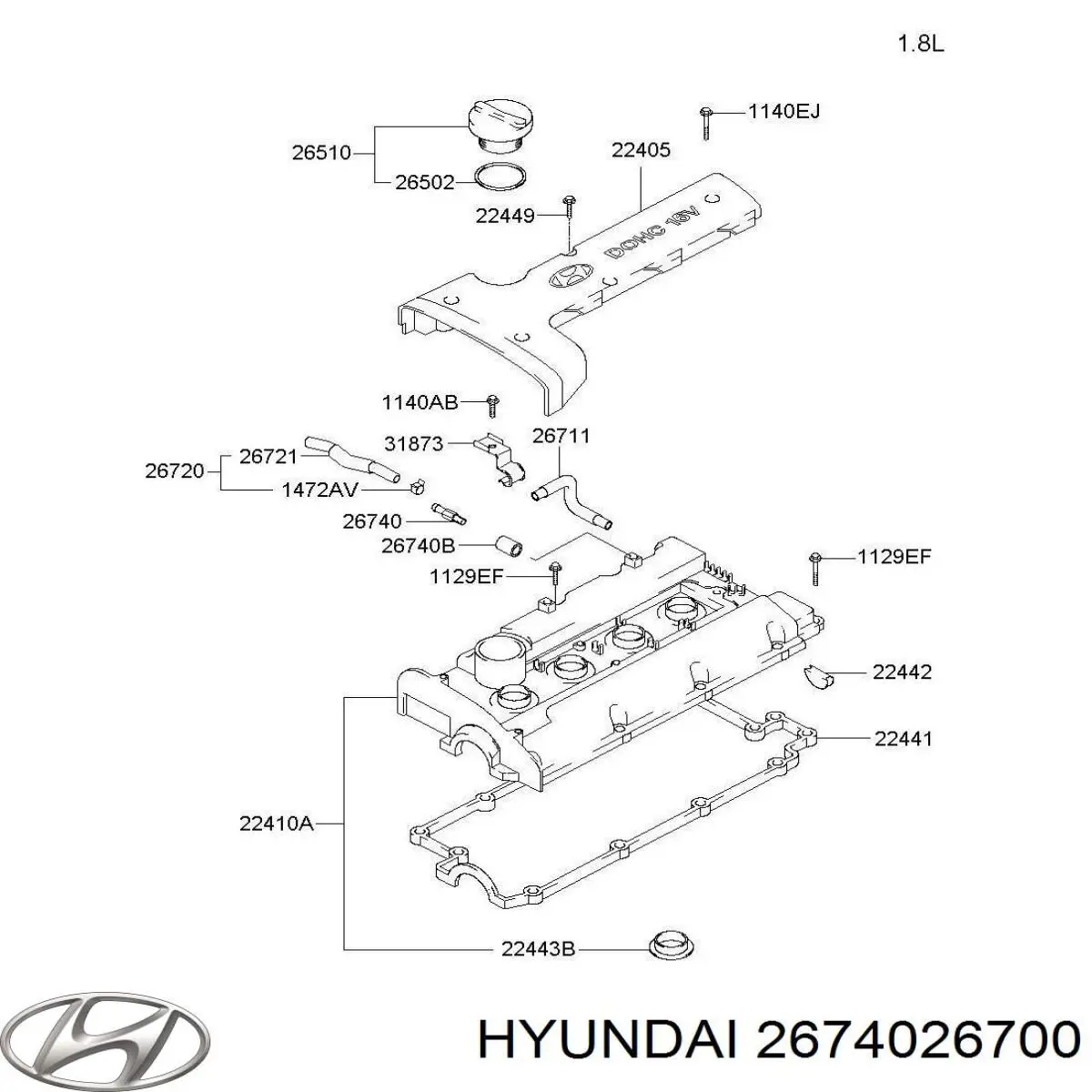 2674026700 Hyundai/Kia Клапан PCV вентиляции картерных газов