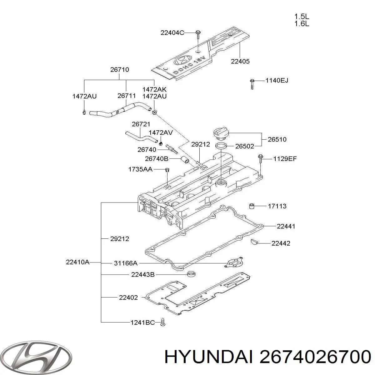 2674026700 Hyundai/Kia Клапан PCV вентиляции картерных газов