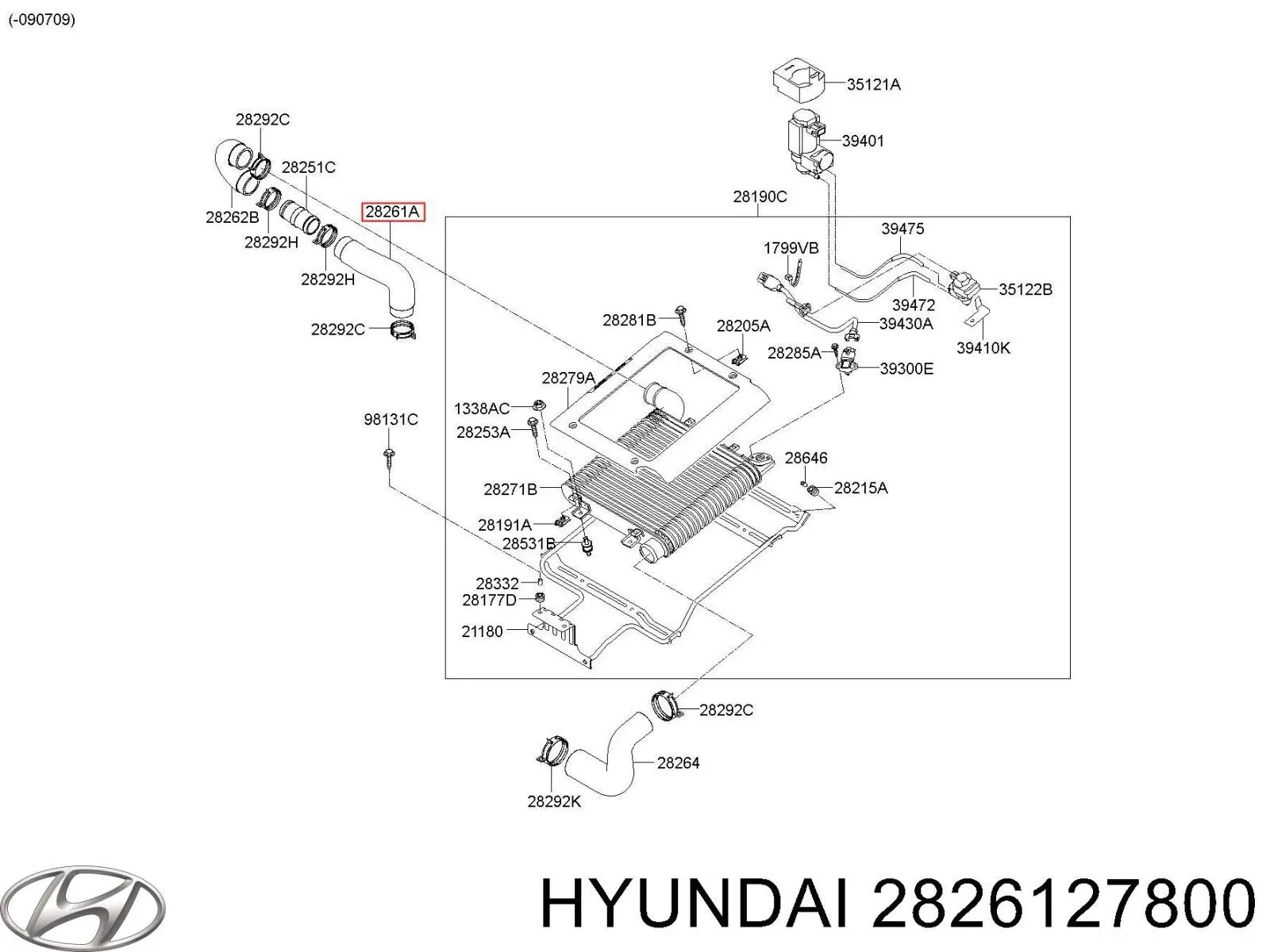 2826127800 Hyundai/Kia Патрубок воздушный, выход из турбины/компрессора ...