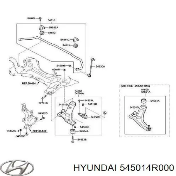 545014R000 Hyundai/Kia Рычаг передней подвески нижний левый