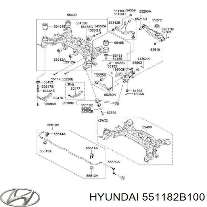 551182B100 Hyundai/Kia сайлентблок заднего продольного рычага задний