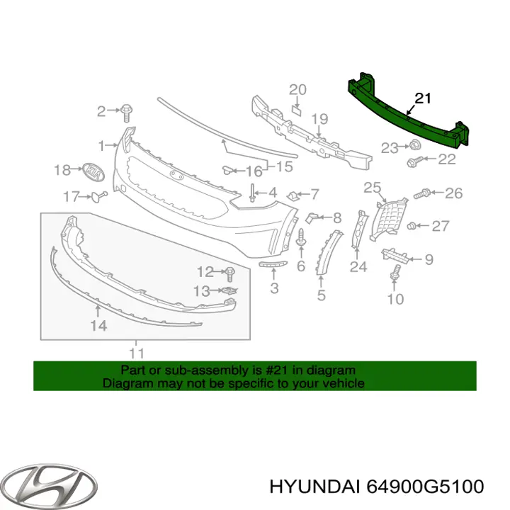 64900G5100 Hyundai/Kia Усилитель бампера переднего