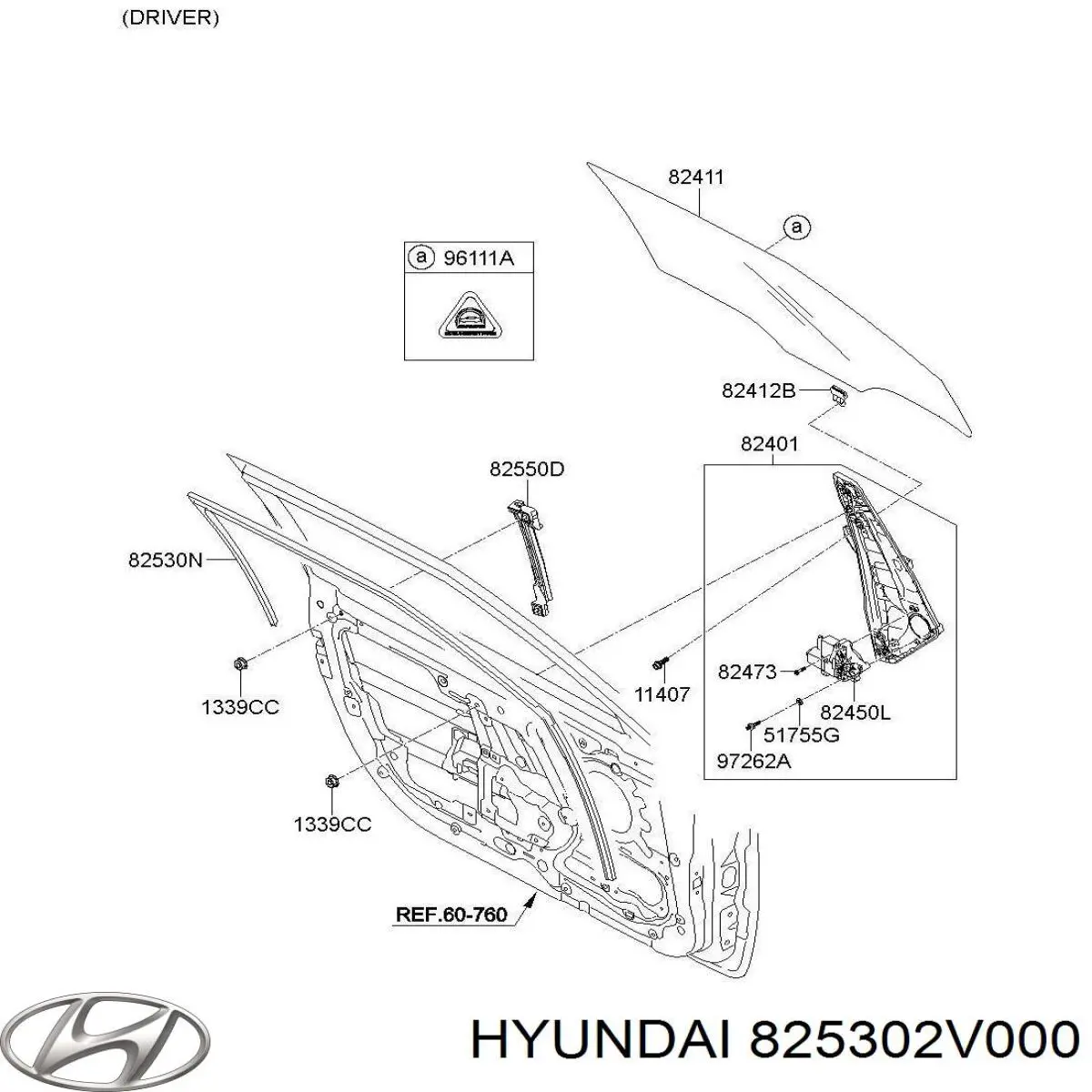 825302V000 Hyundai/Kia направляющая стекла рамки двери передней левой