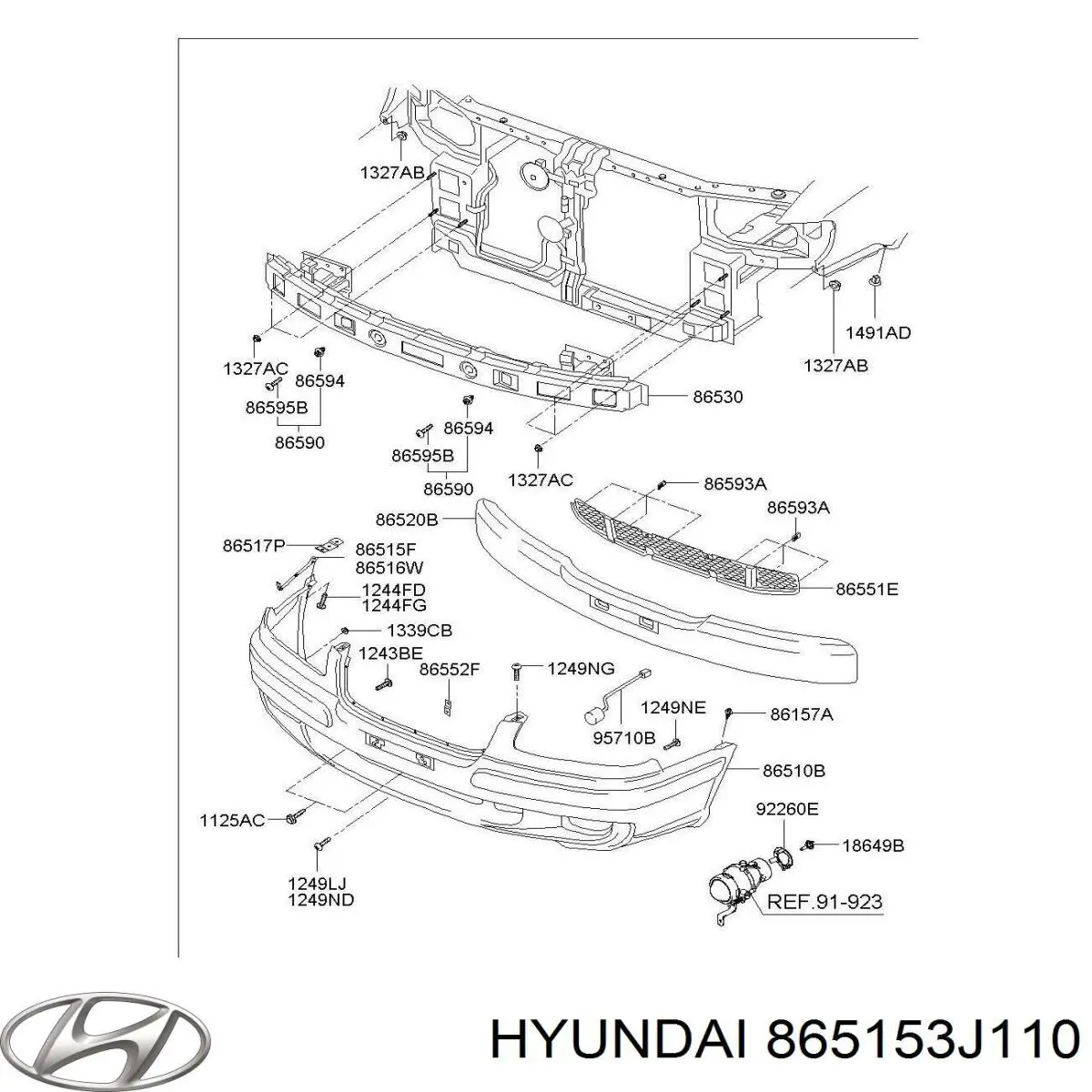865153J110 Hyundai/Kia кронштейн бампера переднего левый