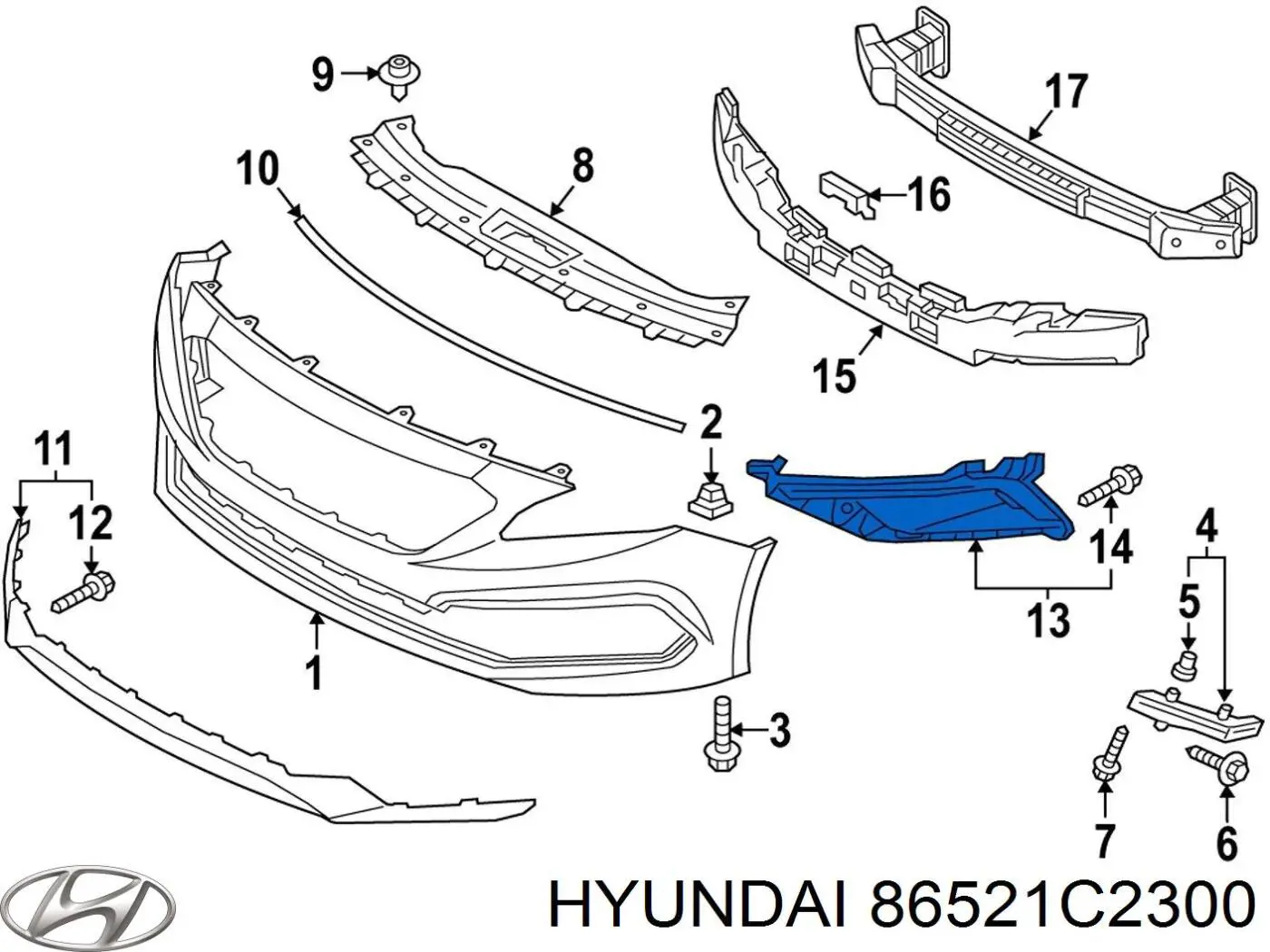 86521C2300 Hyundai/Kia решетка бампера переднего левая