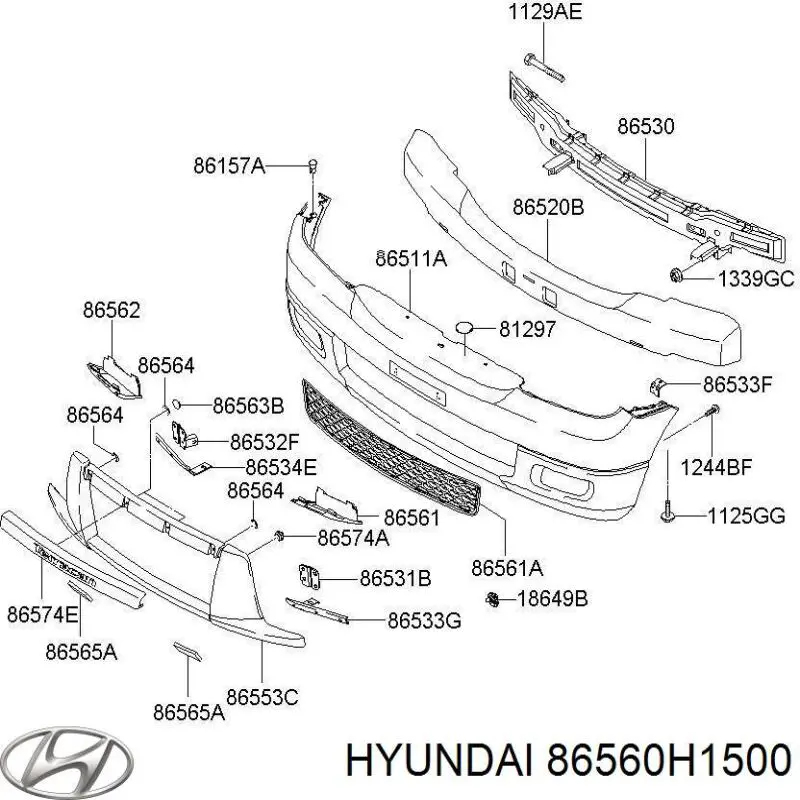 86560H1500 Hyundai/Kia абсорбер (наполнитель бампера переднего)