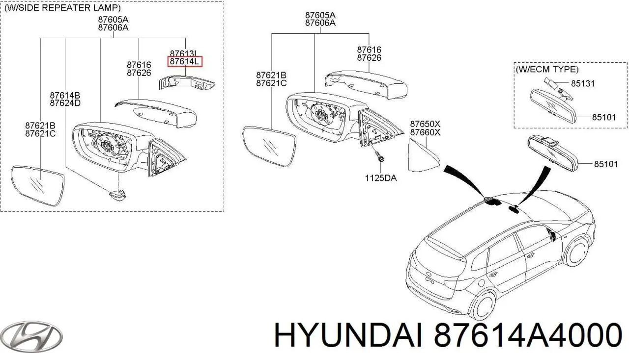 87614A4000 Hyundai/Kia Указатель поворота зеркала левый