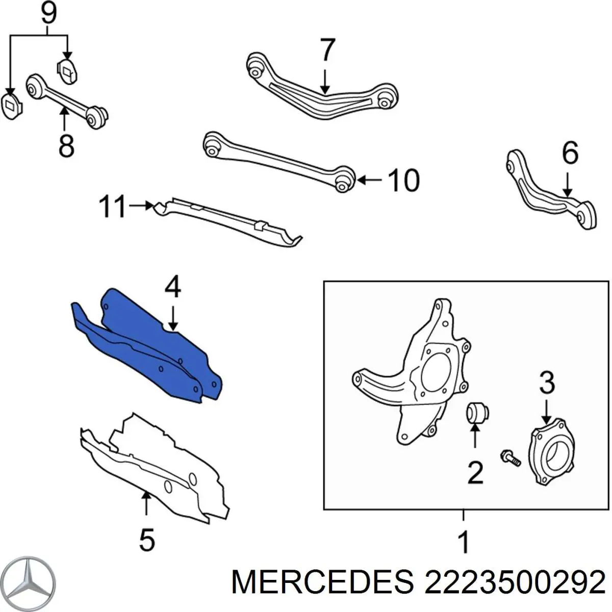 2223500292 Mercedes рычаг задней подвески, верхний продольный правый