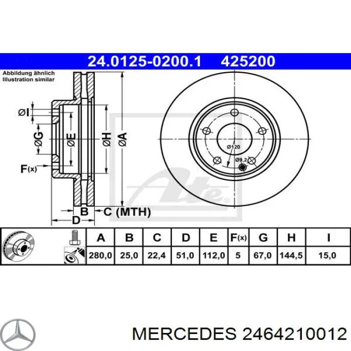 2464210012 Mercedes | Диск тормозной передний 246 421 0012 купить на ...