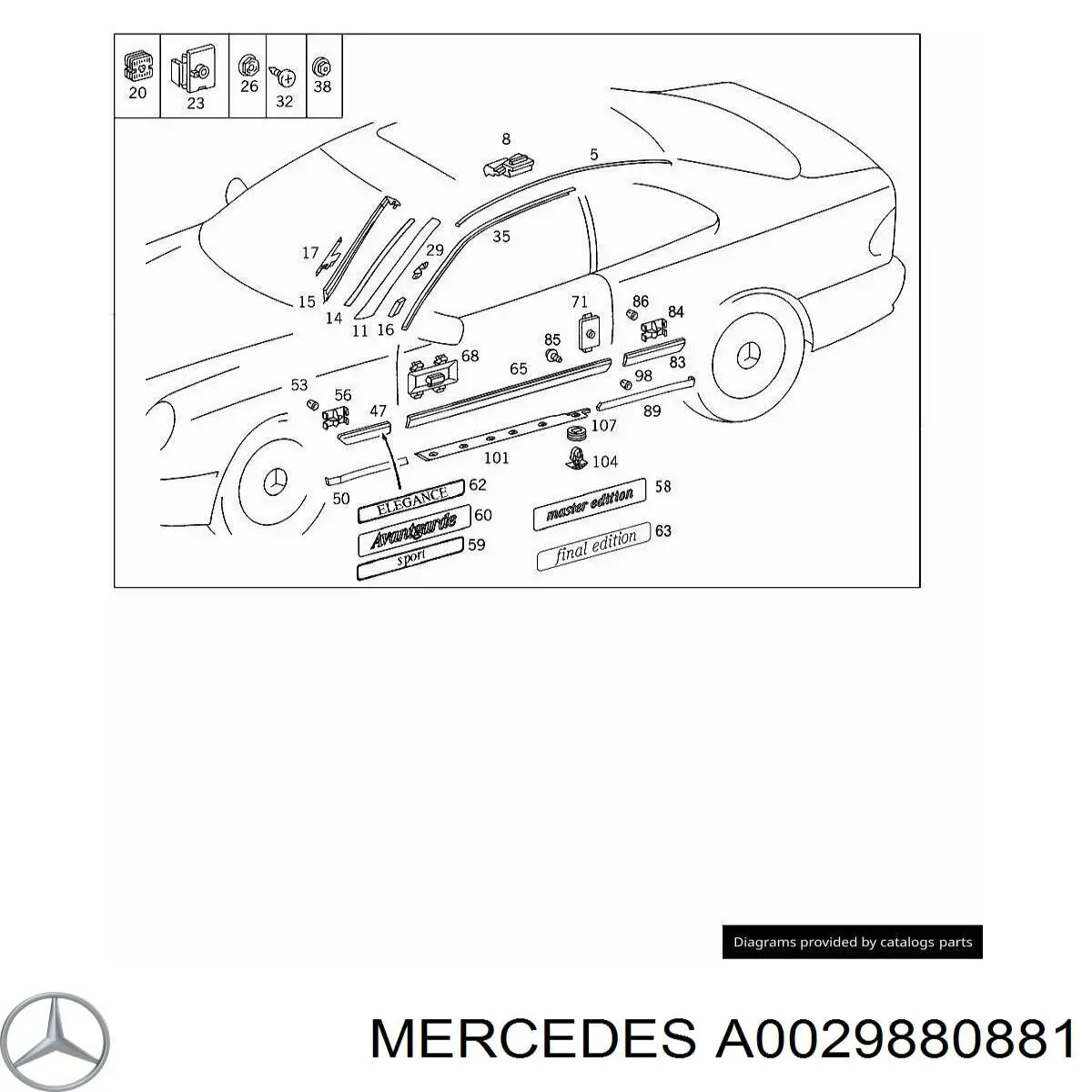 A0029880881 Mercedes клипса крепления накладки стойки кузова
