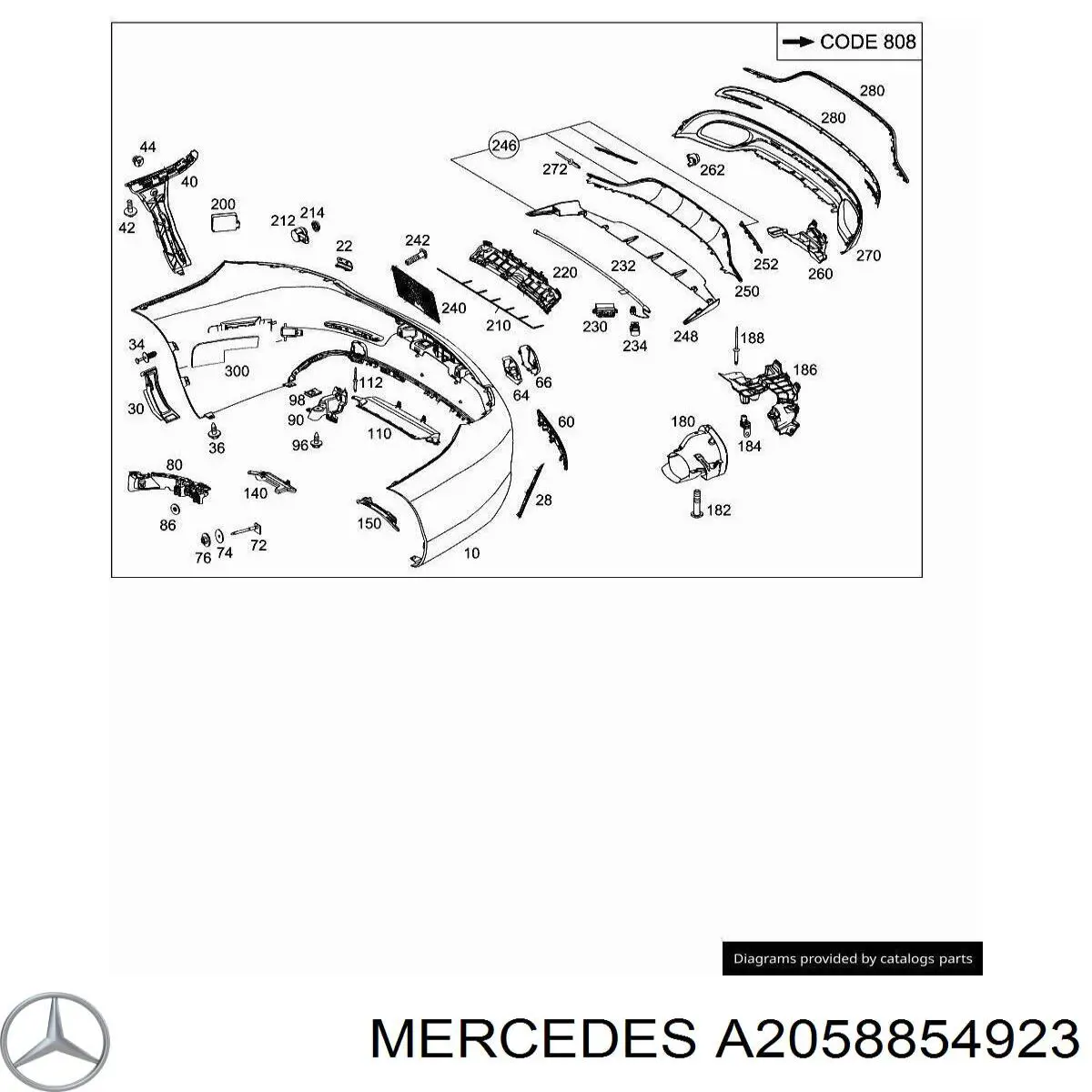 A2058854923 Mercedes | Накладка бампера заднего A205 885 49 23 купить ...