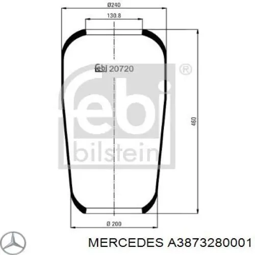 A3873280001 Mercedes пневмоподушка (пневморессора моста)