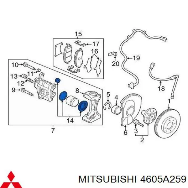 4605A259 Mitsubishi ремкомплект суппорта тормозного переднего