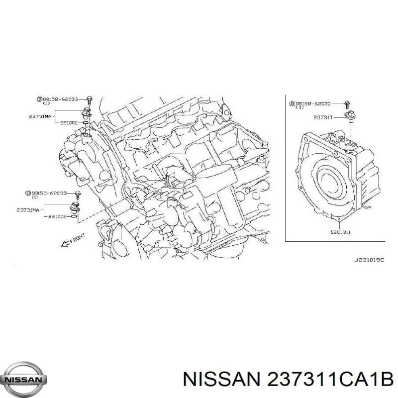 237311CA1B Nissan датчик положения коленвала 237311ca1b