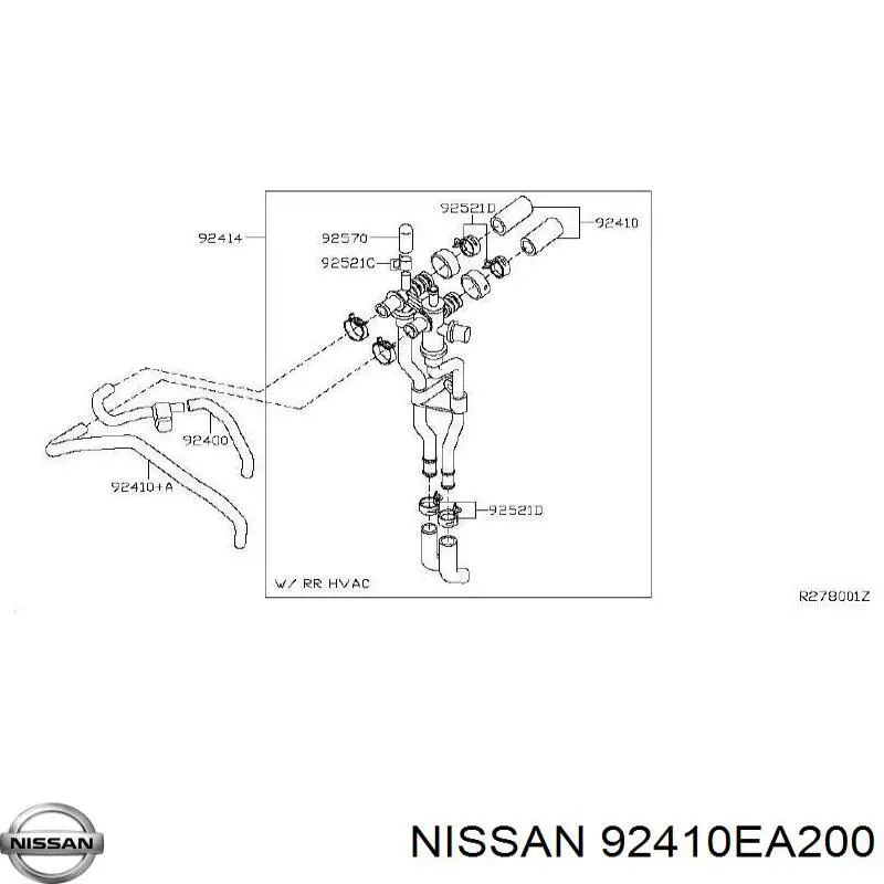 92410EA200 Nissan шланг системи опалювання салону