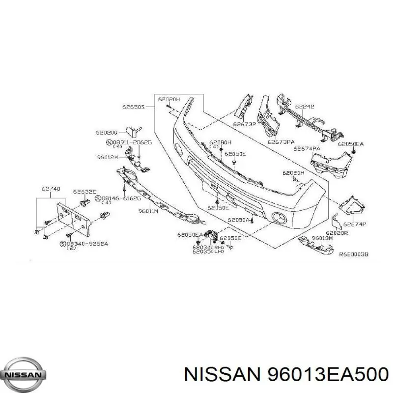 96013EA500 Nissan спойлер переднего бампера левый