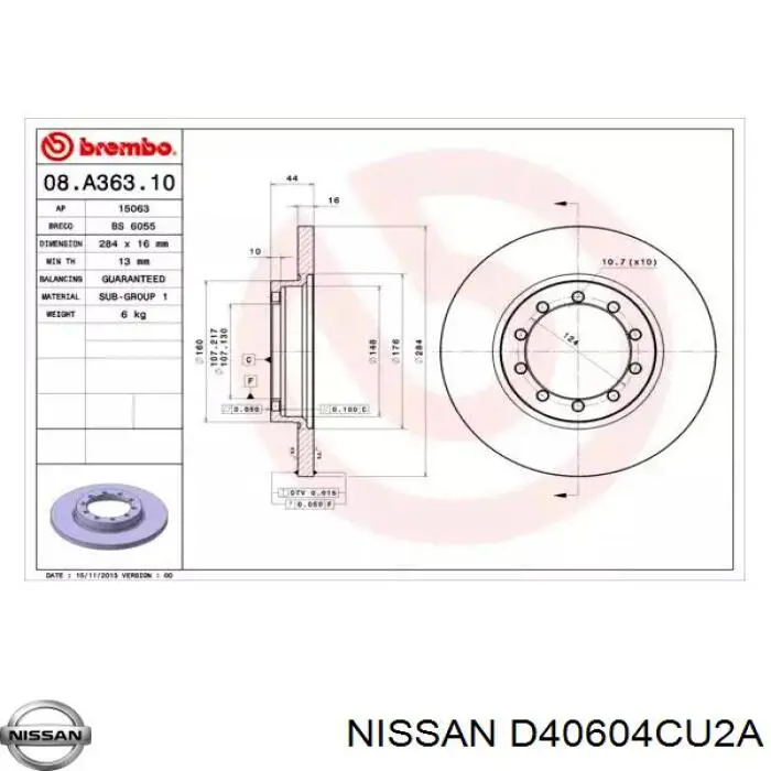 D40604CU2A Nissan колодки дискового тормоза