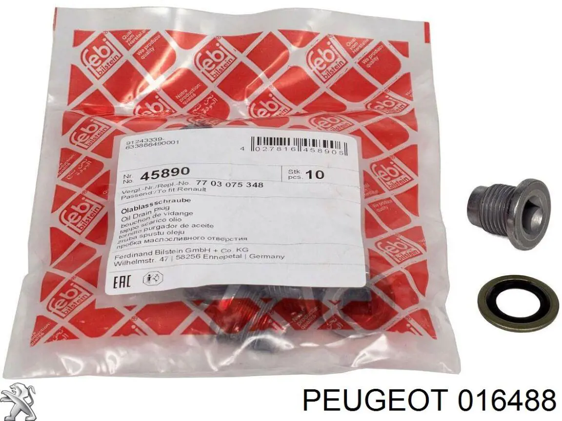 016488 Peugeot/Citroen прокладка пробки поддона двигателя