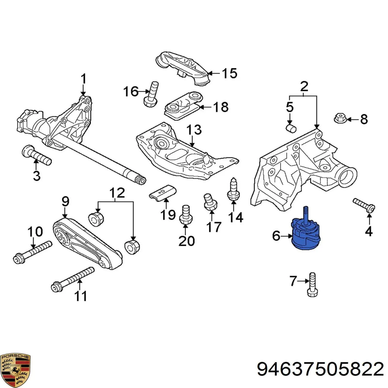 94637505822 Porsche подушка (опора двигателя правая)