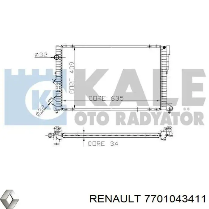 7701043411 Renault (RVI) радиатор охлаждения двигателя