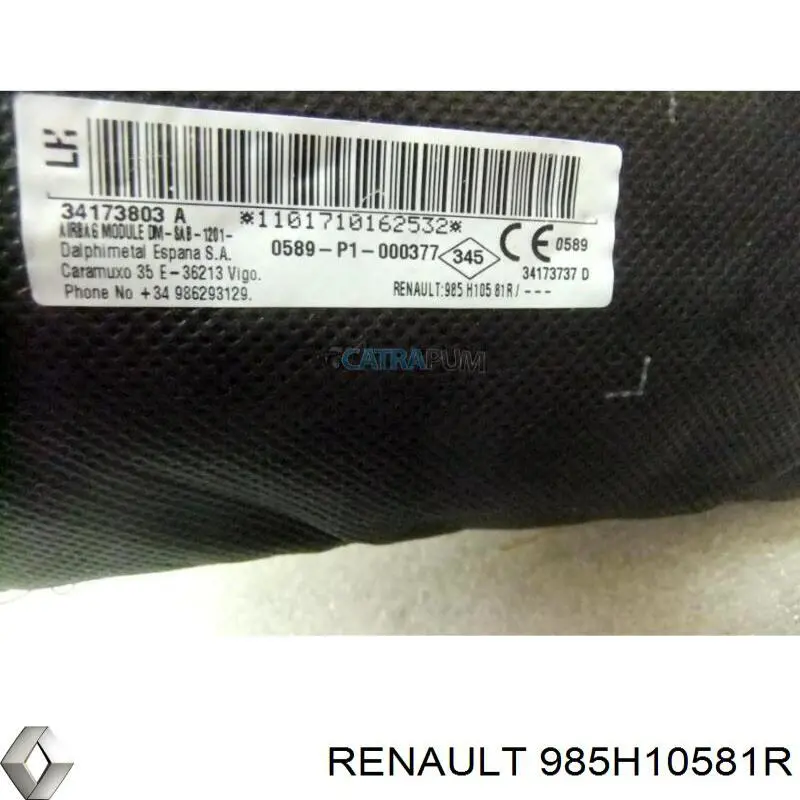 985H10581R Renault (RVI) Подушка безопасности (AIRBAG) спинки сиденья ...