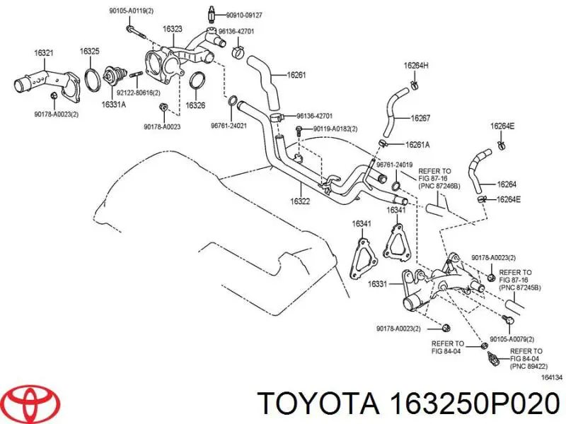 163250P020 Toyota прокладка термостата