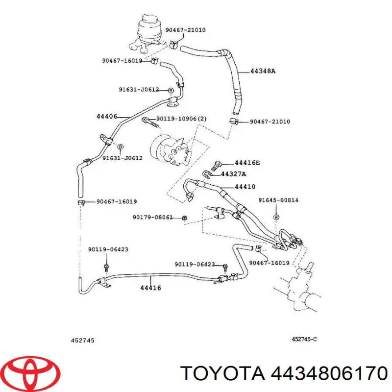 4434806170 Toyota шланг гур высокого давления от насоса до рейки