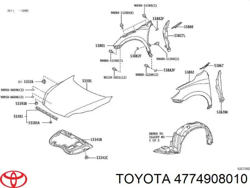 Пистон (клип) крепления подкрылка переднего крыла на Toyota Corolla ...
