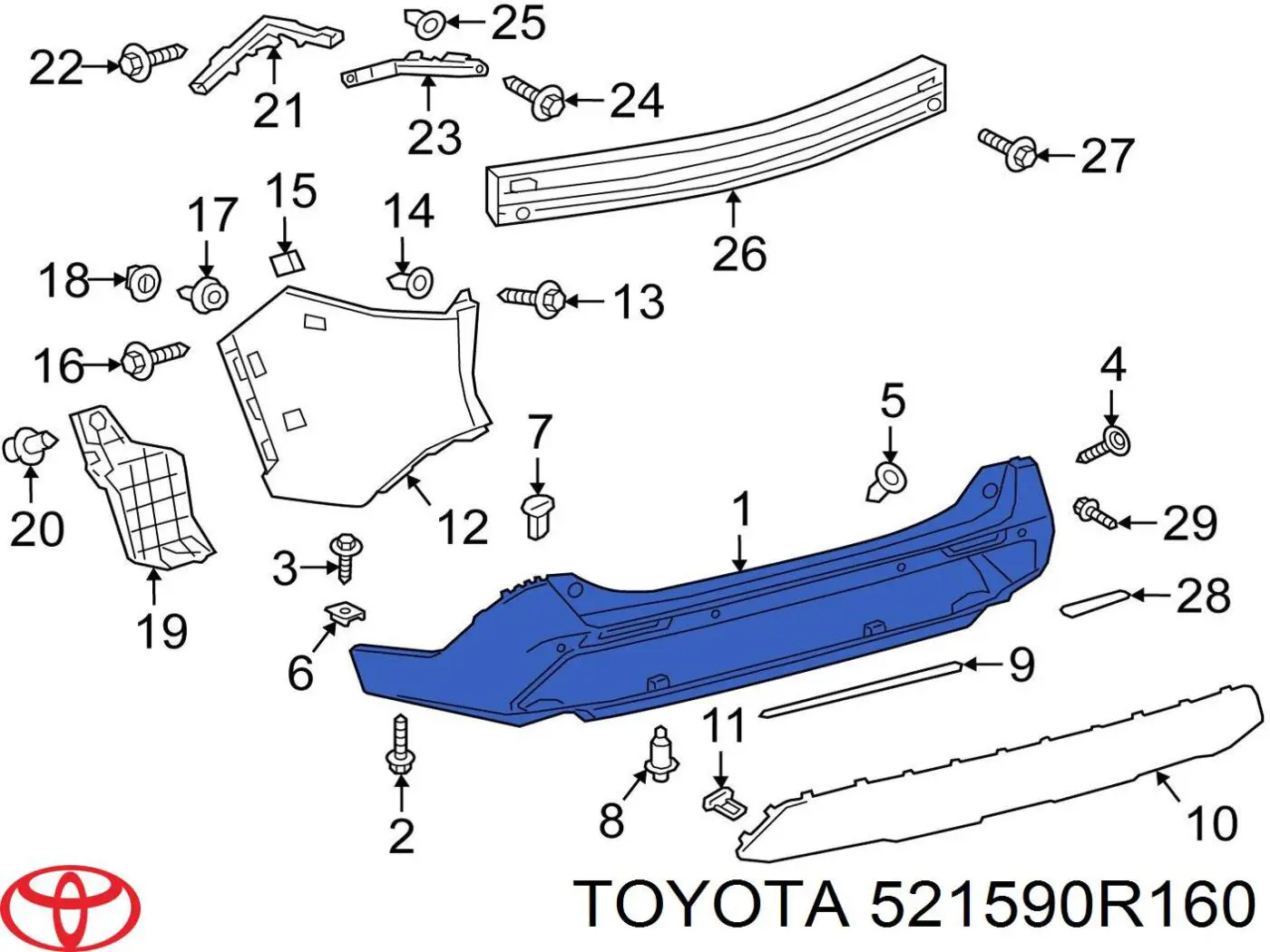 521590R160 Toyota бампер задний 2019