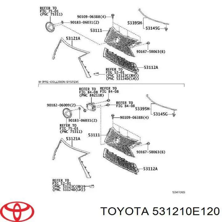 531210E120 Toyota Молдинг решетки радиатора