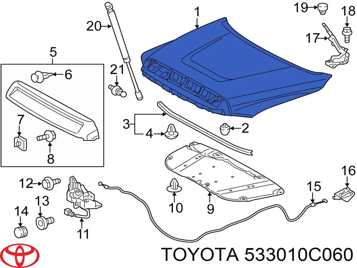 533010C060 Toyota hood sub-assy