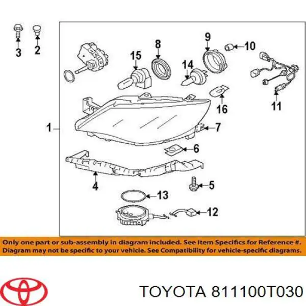 811100T030 Toyota headlamp assy, rh