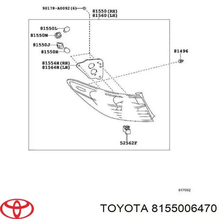 8155006470 Toyota Фонарь задний правый внешний