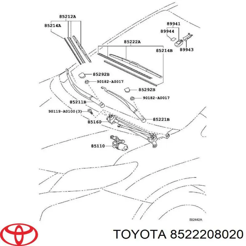 8522208020 Toyota щетка-дворник лобового стекла водительская