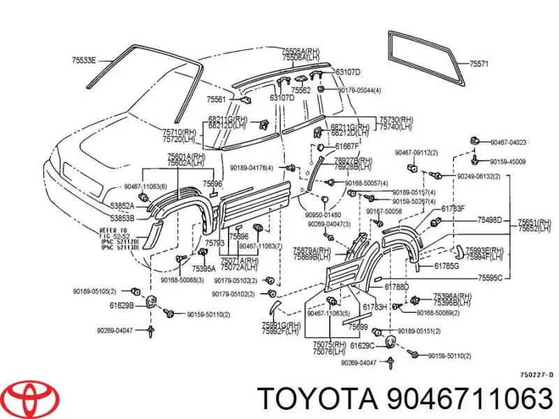 9046711063 Toyota Пистон (клип) крепления подкрылка переднего крыла