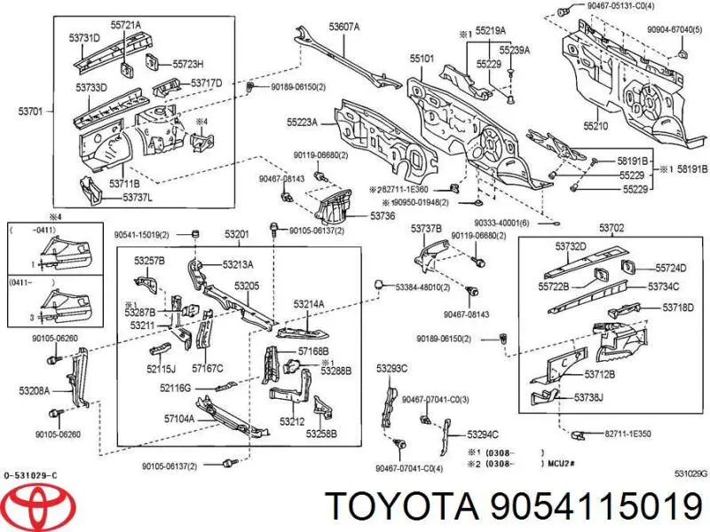 9054115019 Toyota Подушка радиатора кондиционера верхняя