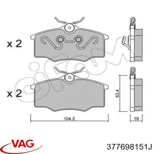 377698151J VAG Колодки тормозные передние дисковые