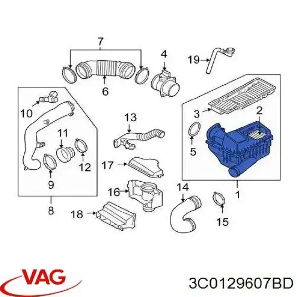 3C0129607BD VAG корпус воздушного фильтра