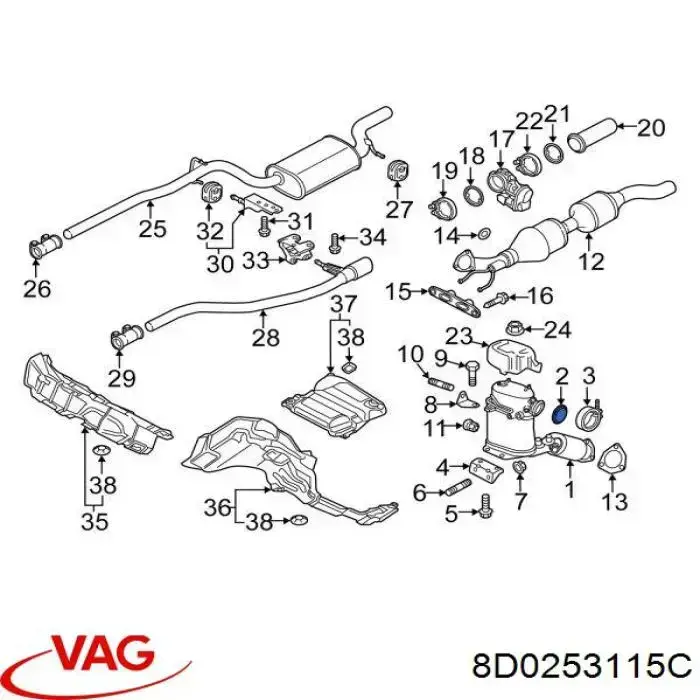 8D0253115C VAG прокладка приемной трубы глушителя