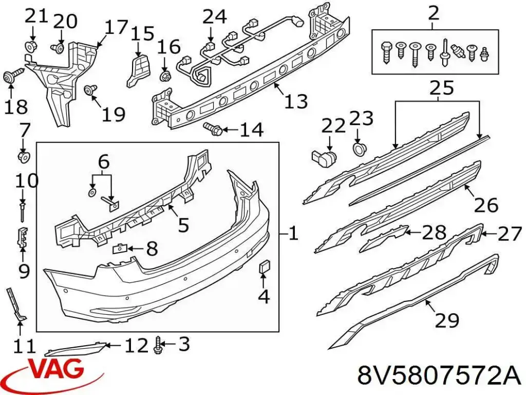 8V5807572A VAG напрямна бампера